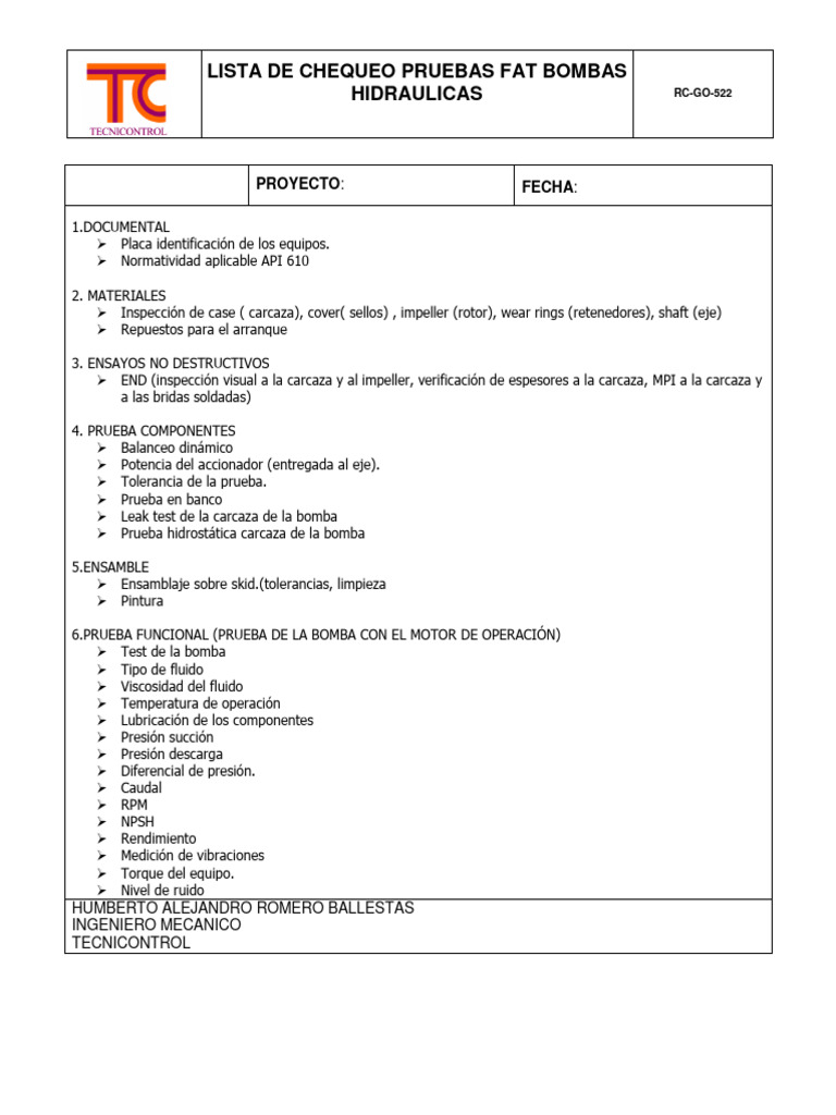 Check List Fat Pumps | PDF