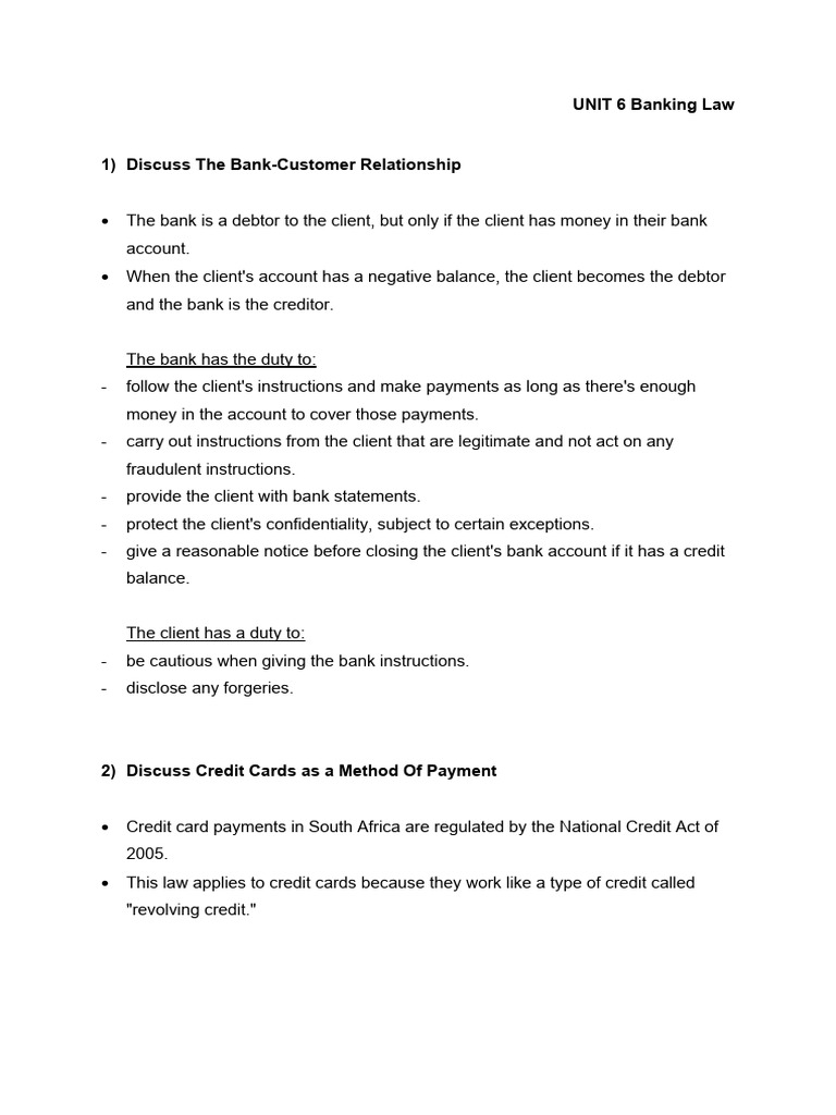 UNIT 6 Banking Law | PDF | Credit Card | Debit Card