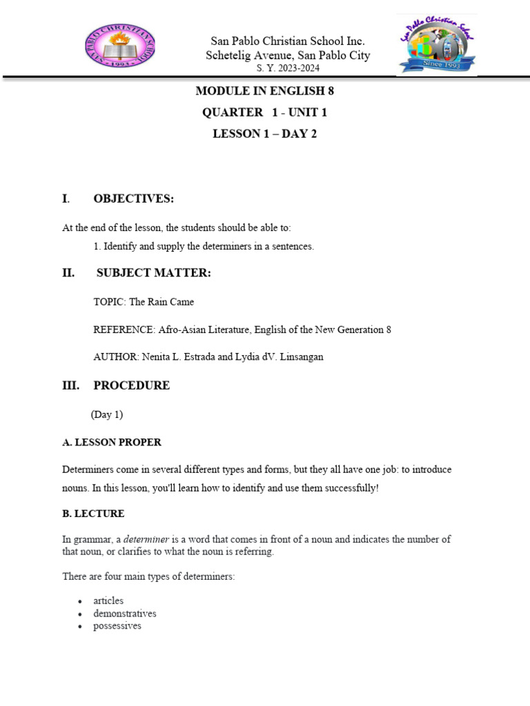 Module in English 8 Day2 | PDF | Noun | Grammatical Number