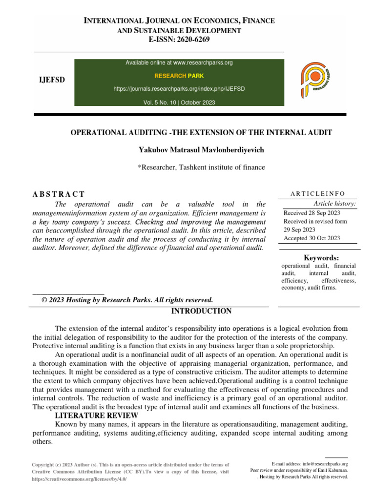 Operational Auditing - The Extension of The Internal Audit | PDF | Audit | Internal Control