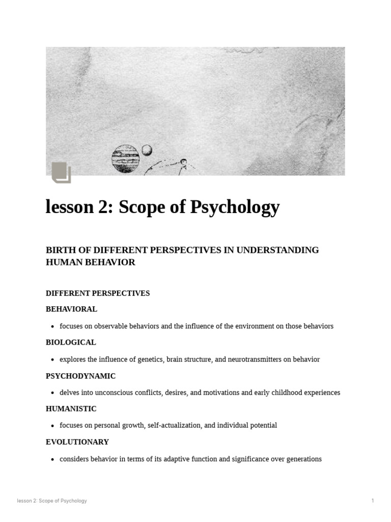 Lesson 2 Scope of Psychology | PDF | Psychology | Psychotherapy