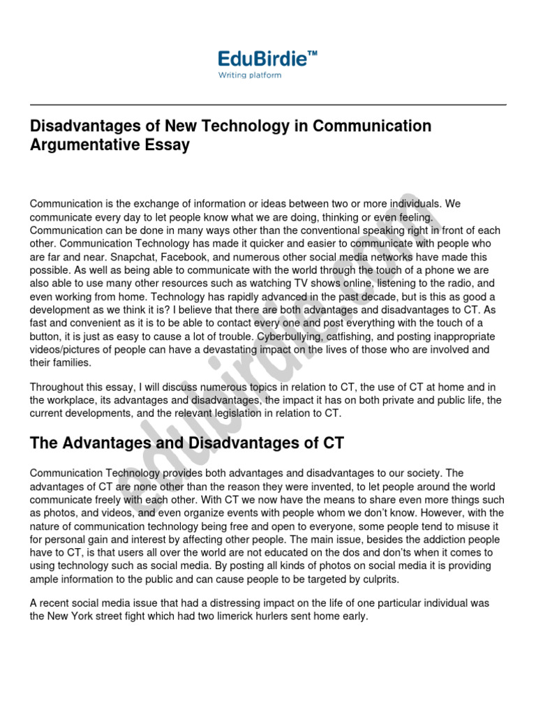 Disadvantages of New Technology in Communication Argumentative Essay ...
