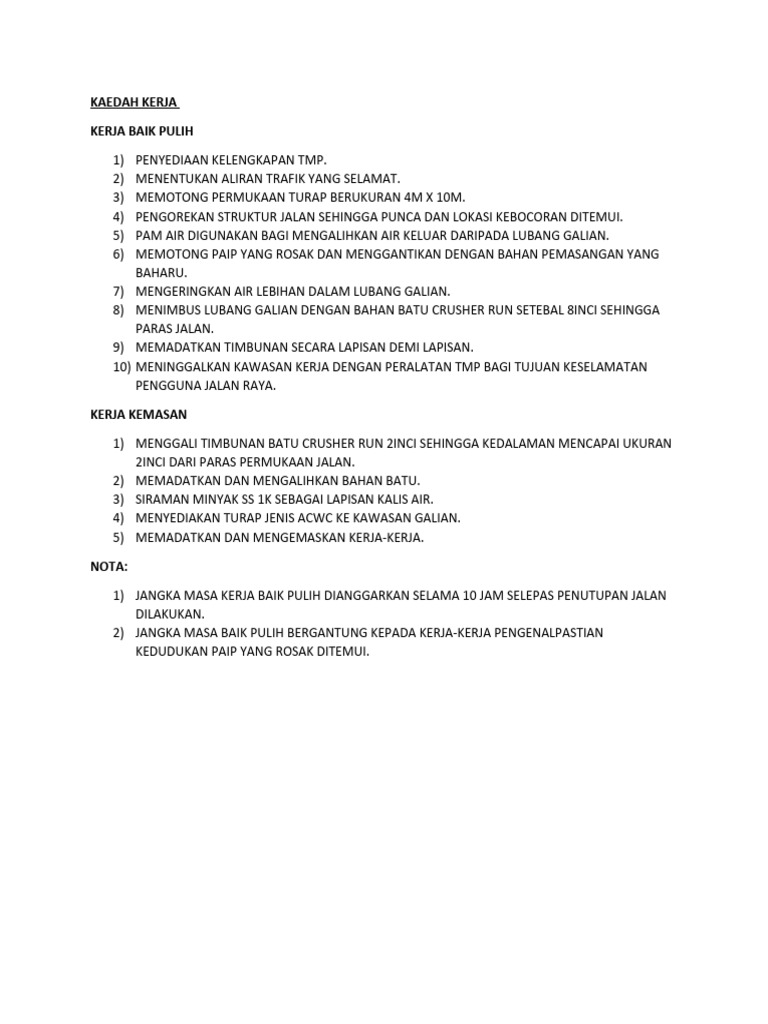 1 Kaedah Kerja Melibatkan Pengorekan Asphalt | PDF