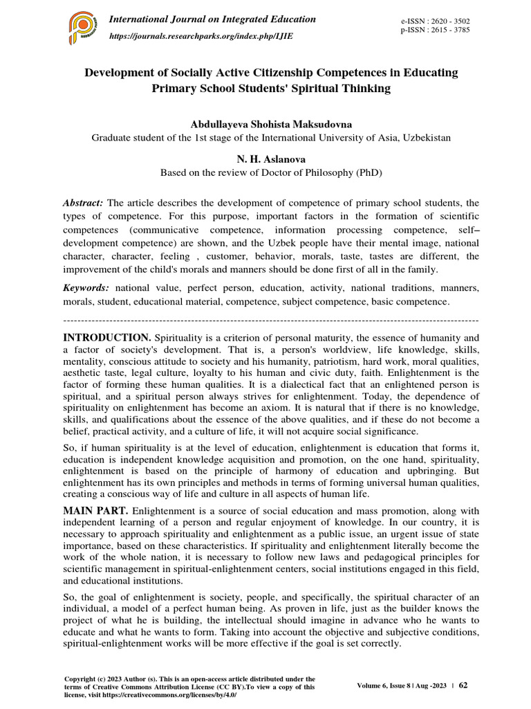 Development of Socially Active Citizenship Competences in Educating ...