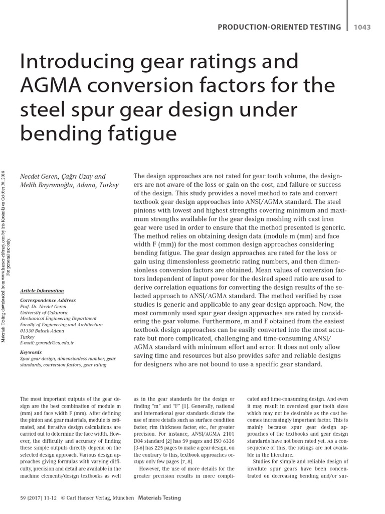 Introducing Gear Ratings and AGMA Conversion Factors For The Steel Spur ...