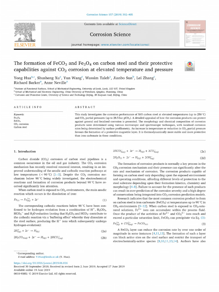 The Formation of FeCO3 and Fe3O4 On Carbon Steel and Their Protective ...