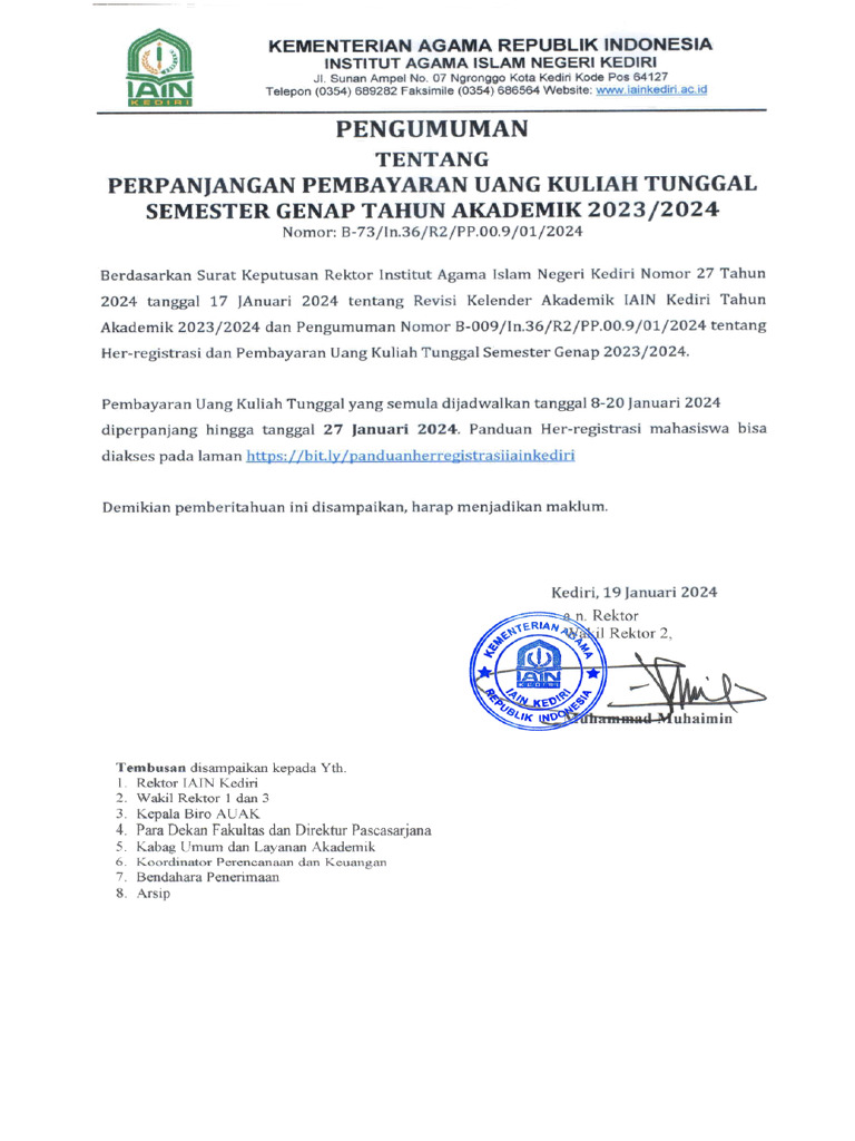 Perpanjangan Her Registrasi Dan Pembayaran Ukt Genap 2023 2024 - 0001 - 001 | PDF