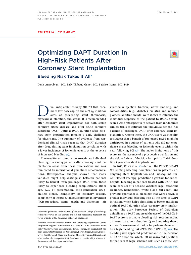Optimal Dapt Duration in High Risk PT After Stent Implantation | PDF ...