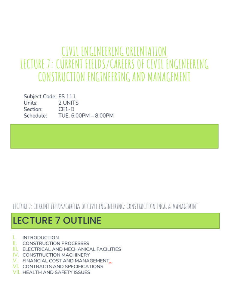 Lecture 7 - Current Fields of Civil Engineering Construction Management ...