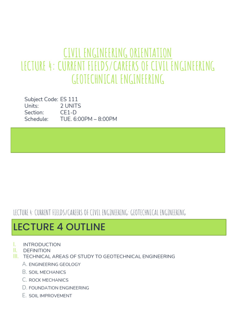 Lecture 4-Current Fields of CE - Geotechnical Engineering | PDF | Soil Mechanics | Geotechnical ...