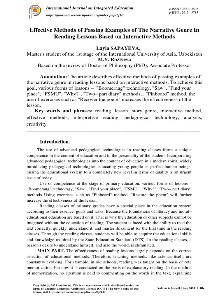 Effective Methods of Passing Examples of The Narrative Genre in Reading ... Effective Methods of Passing Examples of The Narrative Genre in Reading ...