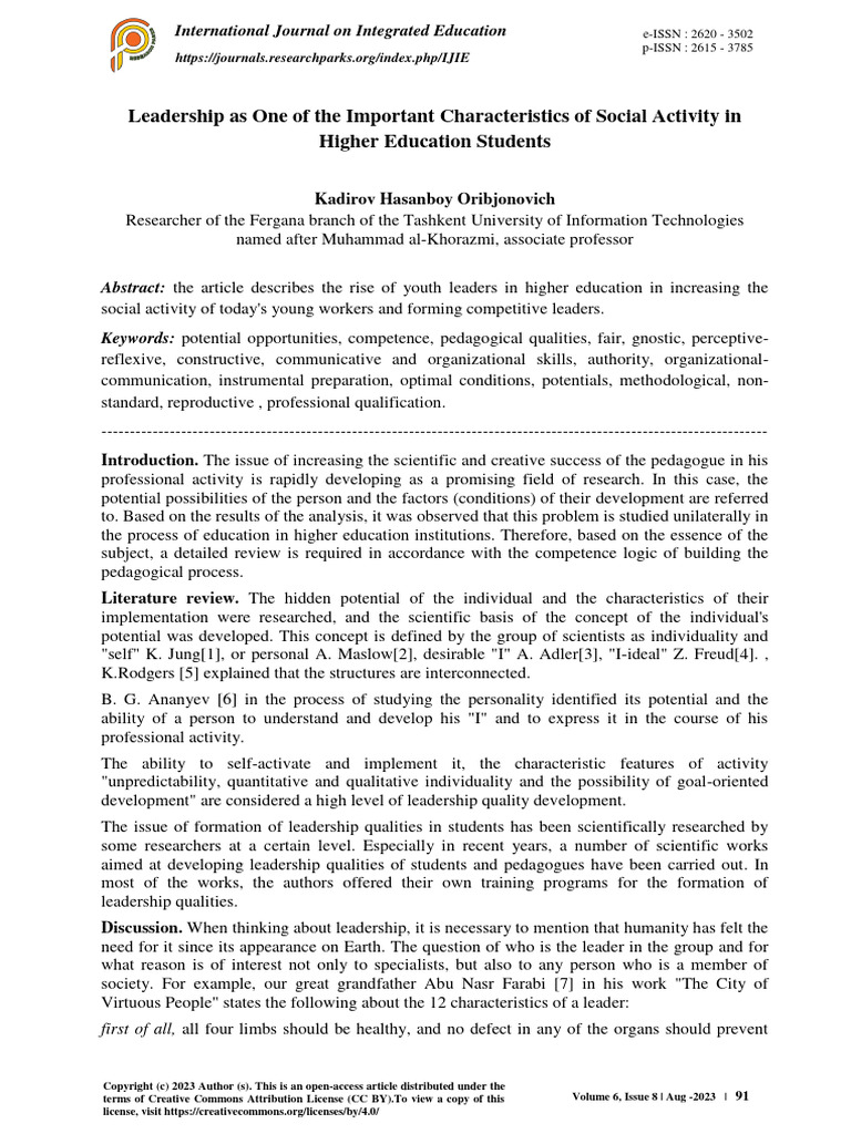 Leadership As One of The Important Characteristics of Social Activity ...