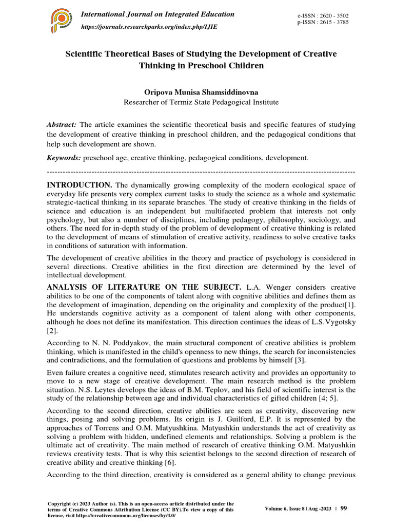 Scientific Theoretical Bases of Studying The Development of Creative Thinking in Preschool ...