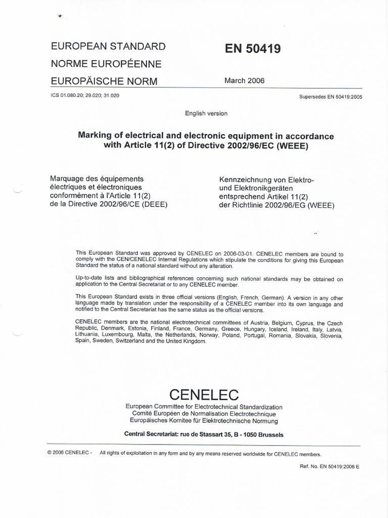 Uk European Standard en 50419 Marking Ofelectrical End Electronic ...