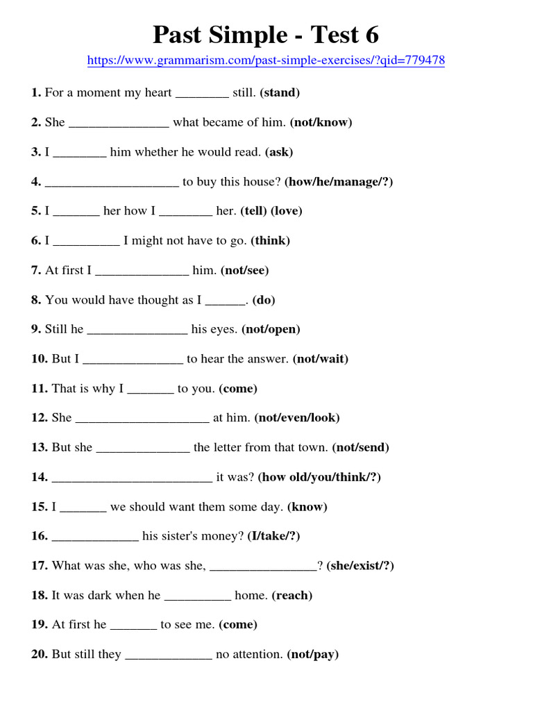 Past Simple Tense Exercise Test | PDF