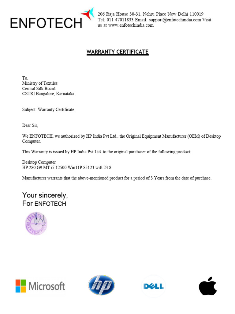 HP Warranty Certificate | PDF