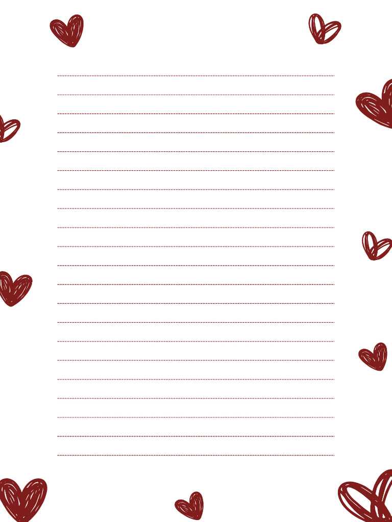 Red Heart Valentine's Day A4 Stationery Paper Document | PDF
