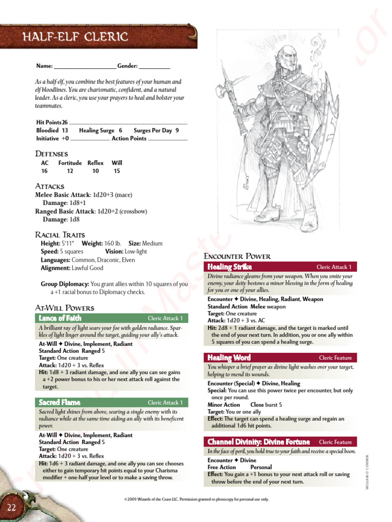 Pregen 4e Cleric | PDF | Dungeons & Dragons | Gary Gygax Games