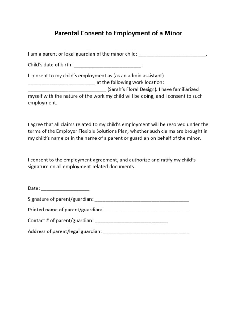 Minor Employment Parental Consent Form | PDF