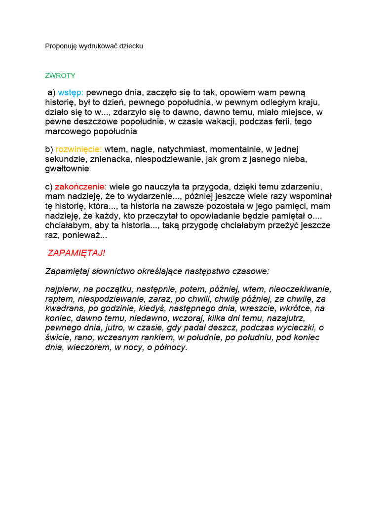 Opowiadanie Pomocne Zwroty | PDF