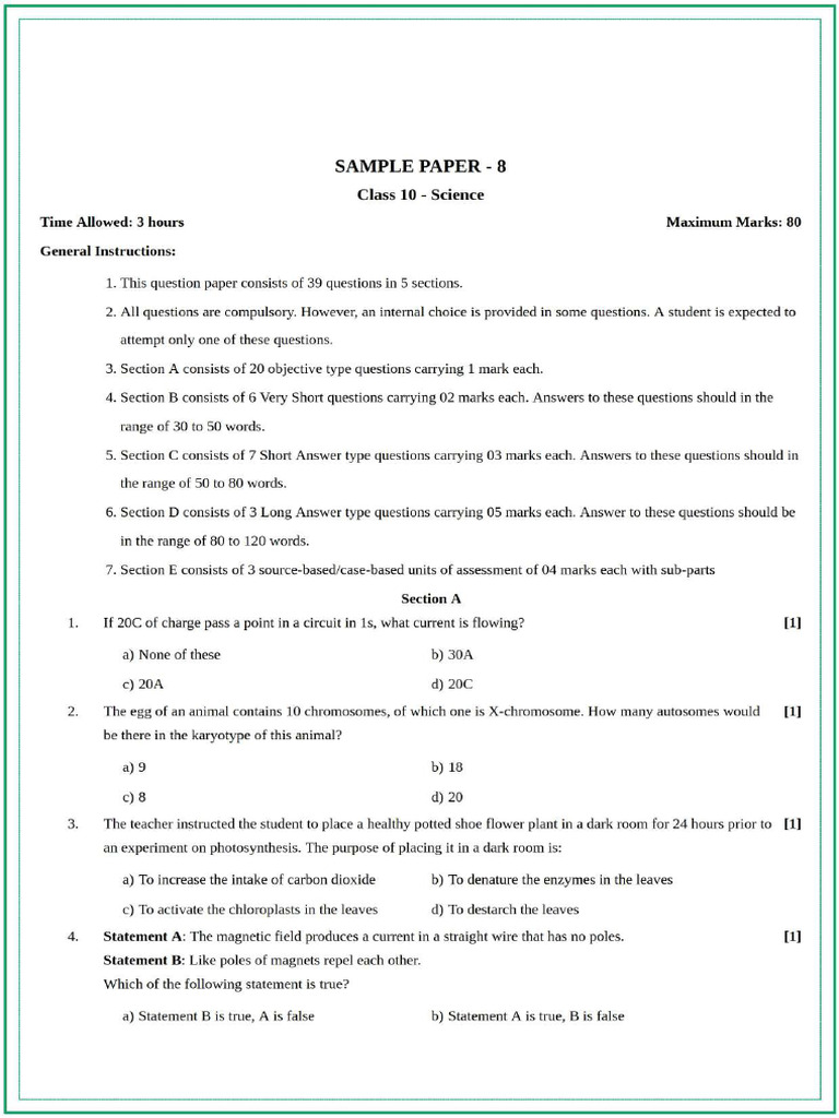 Science Sample Paper-8 2022-23 @iitianpatrika | PDF
