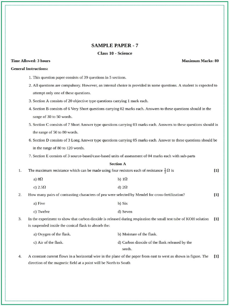 Science Sample Paper-7 2022-23 @iitianpatrika | PDF