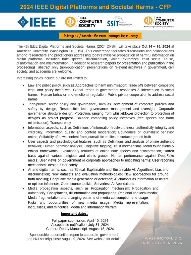 Call For Paper IEEE Conference On Digital Platform and Societal Harm ...