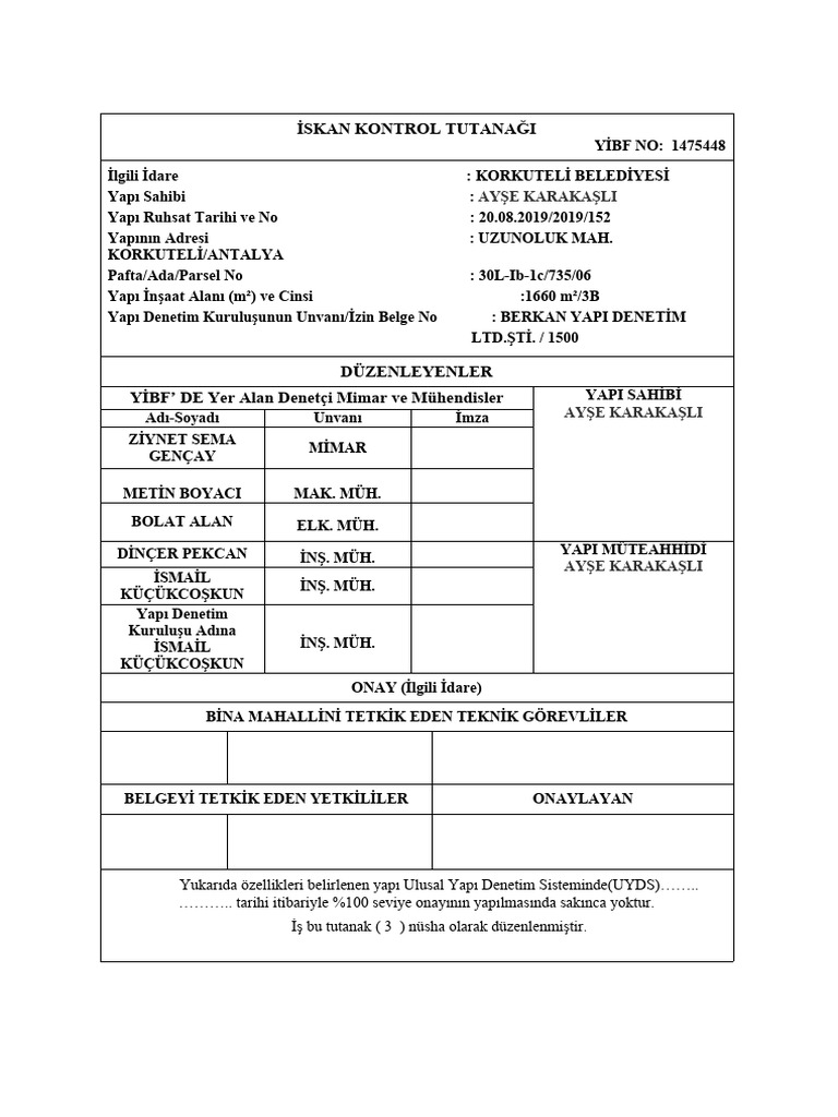İskan Kontrol Tutanaği | PDF