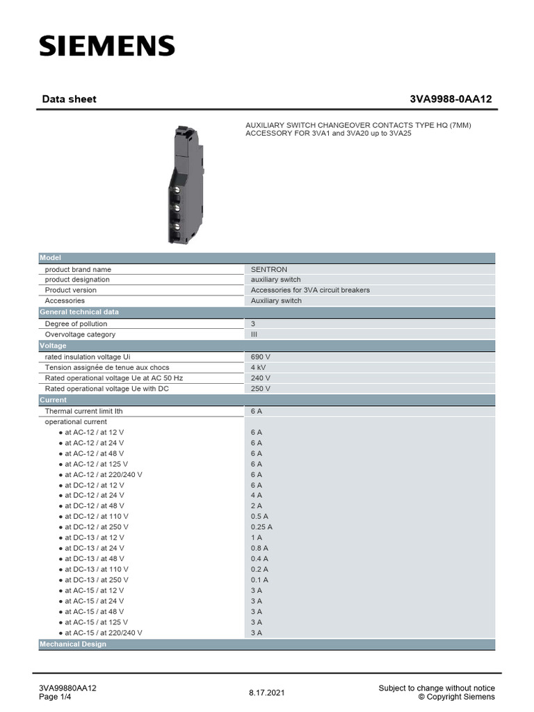 3VA99880AA12 Datasheet en | PDF | Switch | Electromagnetism