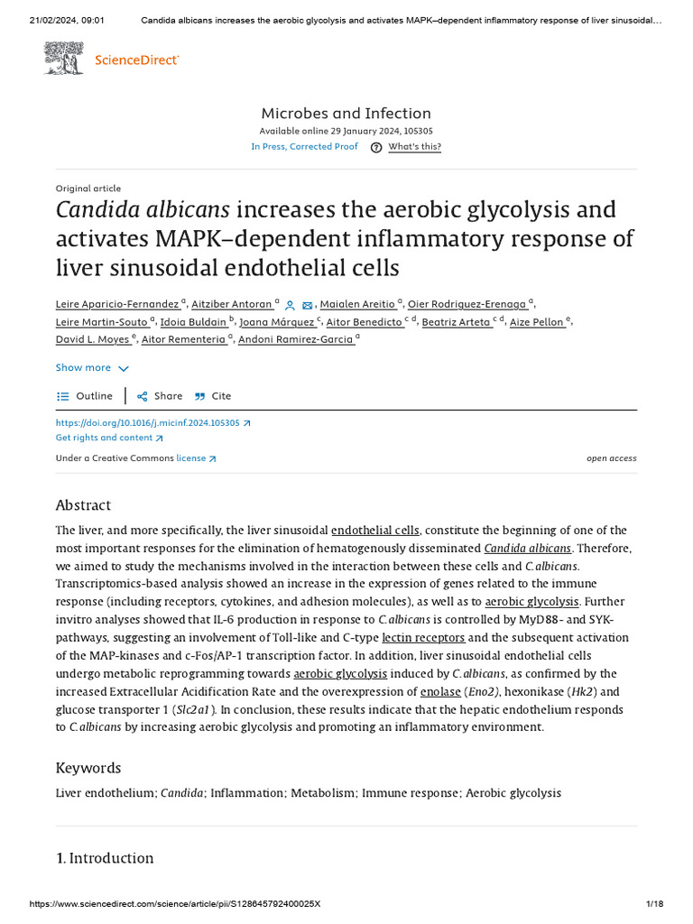 Candida Albicans Increases The Aerobic Glycolysis and Activates MAPK ...