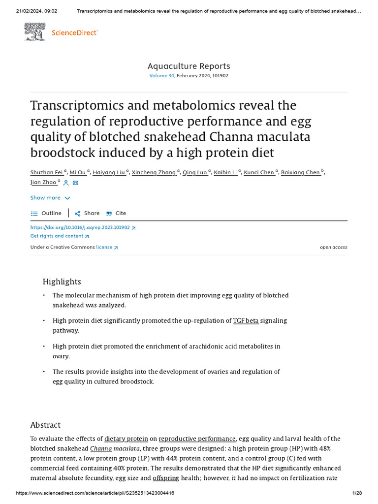 Transcriptomics and Metabolomics Reveal The Regulation of Reproductive ...