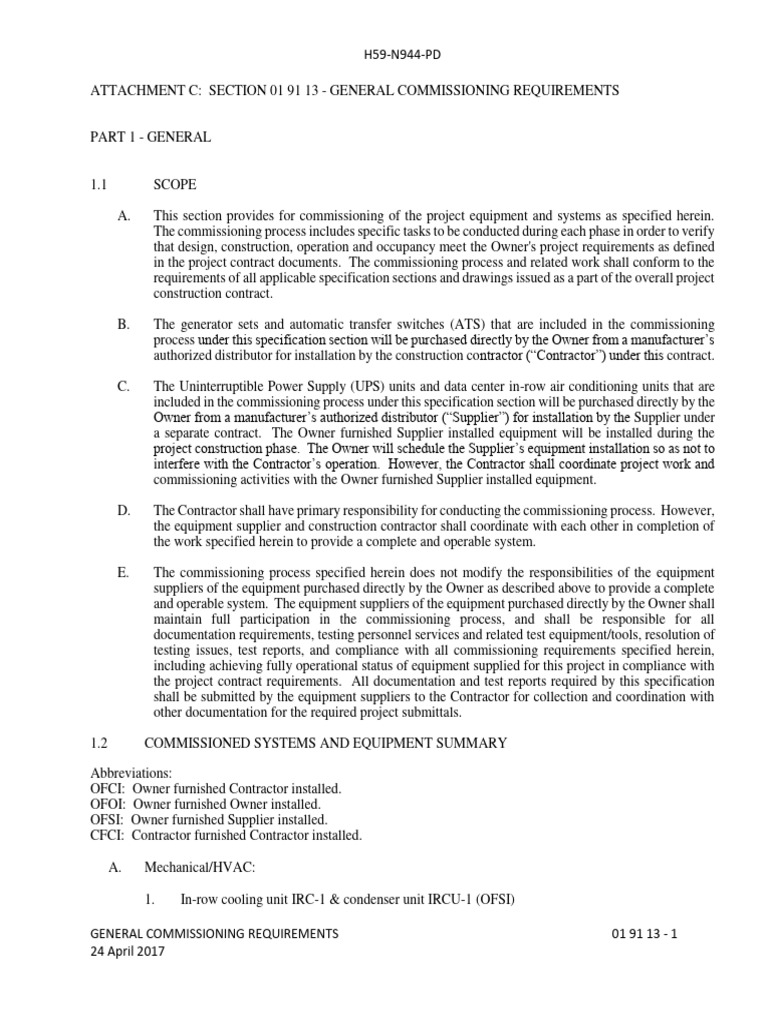 Attachment C Data Center Commissioning Specs | PDF | Specification (Technical Standard ...