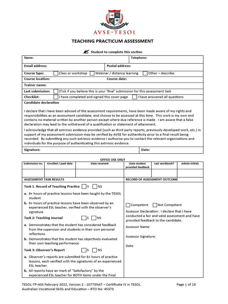 Teaching Practicum Assessment Templates - Version 2 | PDF | English As ...