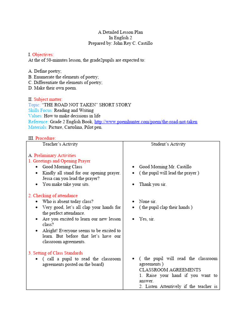 A Detailed Lesson Plan JOHNREY | PDF | Poetry | Rhyme