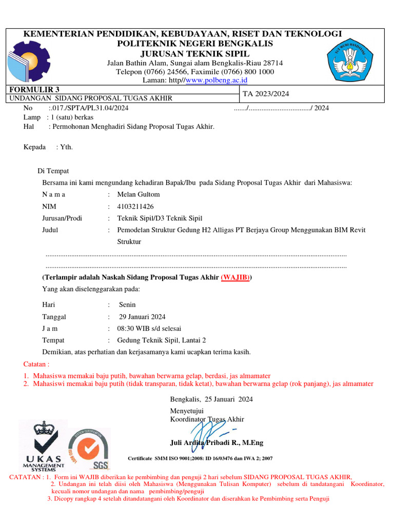 Undangan Ujian Sempro Melan Gultom | PDF