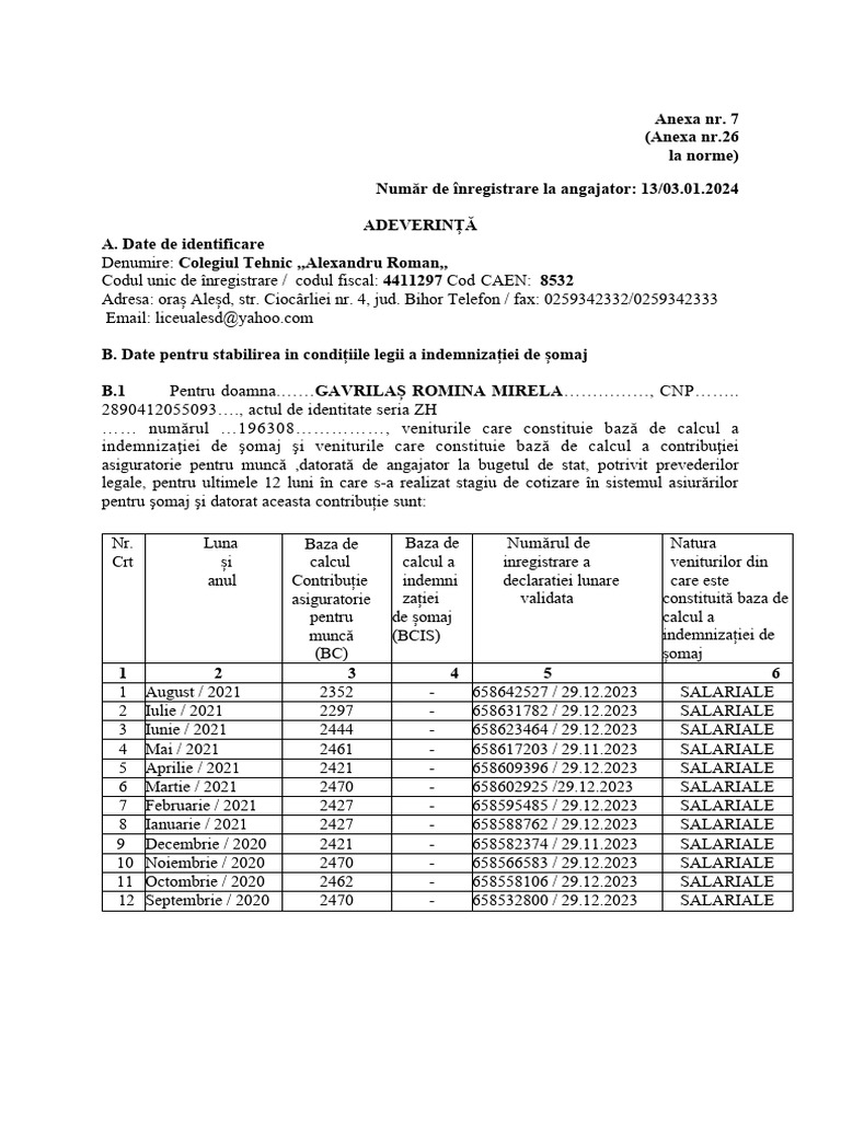Anexa 7 HG Anexa 26 Norme ADEVERINTA Corectata - Word | PDF