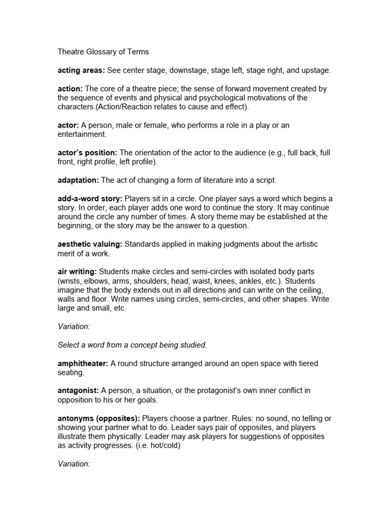 Glossary of Terms: Theatre | PDF | Theatre | Actor