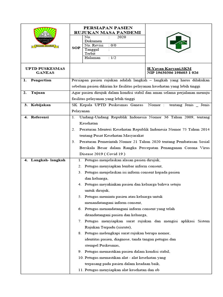 Sop Persiapan Pasien Rujukan | PDF | Sains & Matematika