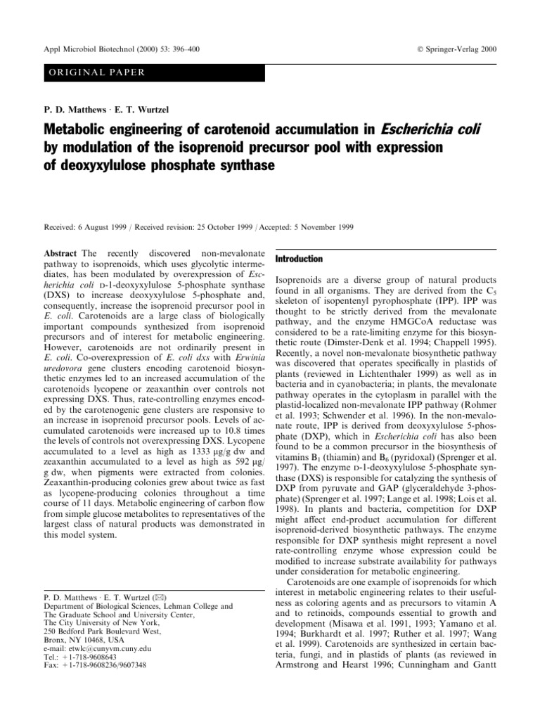 Metabolic Engineering of Carotenoid Accumulation in E.coli | PDF | Carotenoid | Metabolism