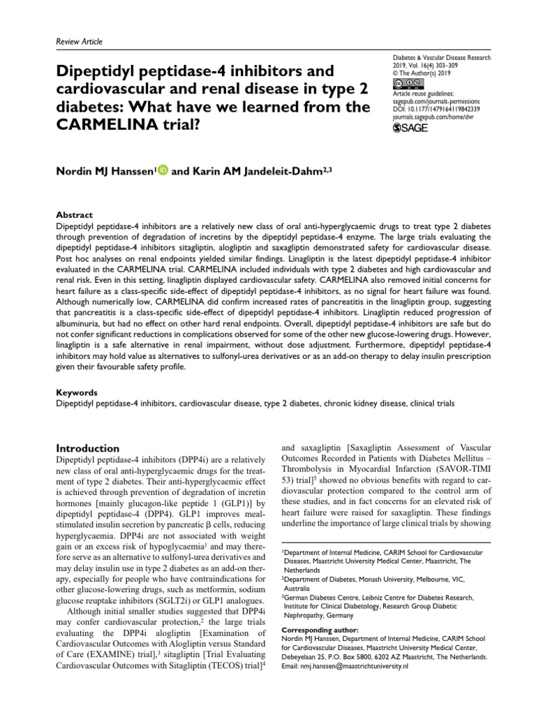 Dipeptidyl Peptidase-4 Inhibitors and Cardiovascular and Renal Disease ...