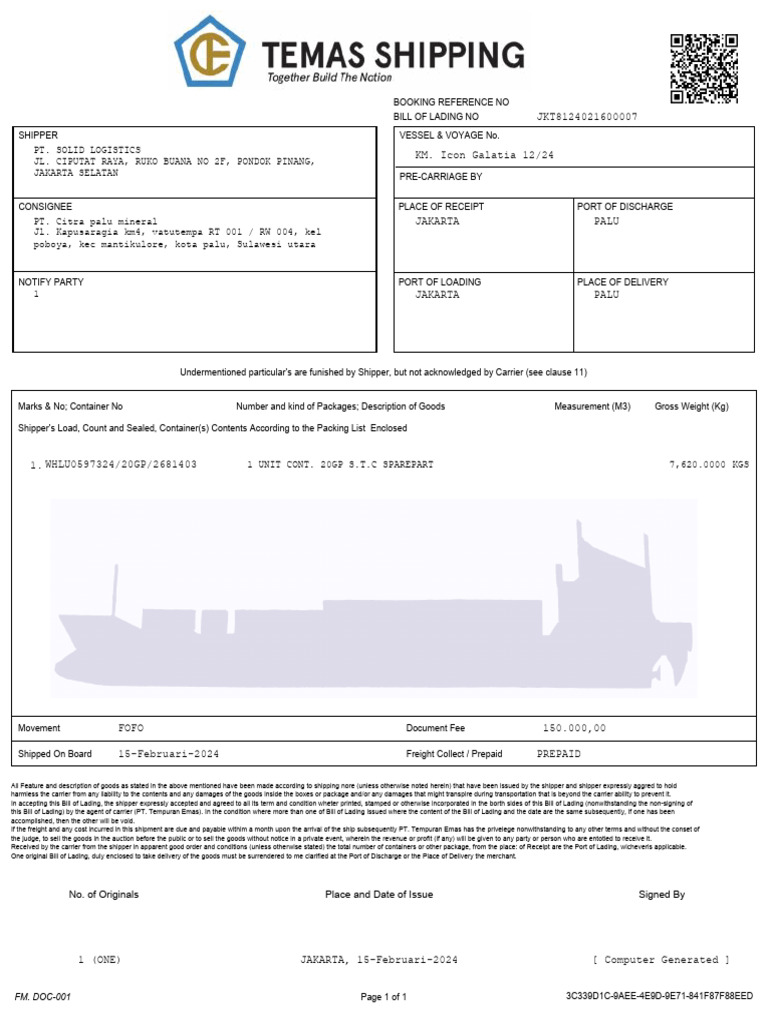 BL Ori JKT8124021600007 | PDF | Cargo | Bill Of Lading
