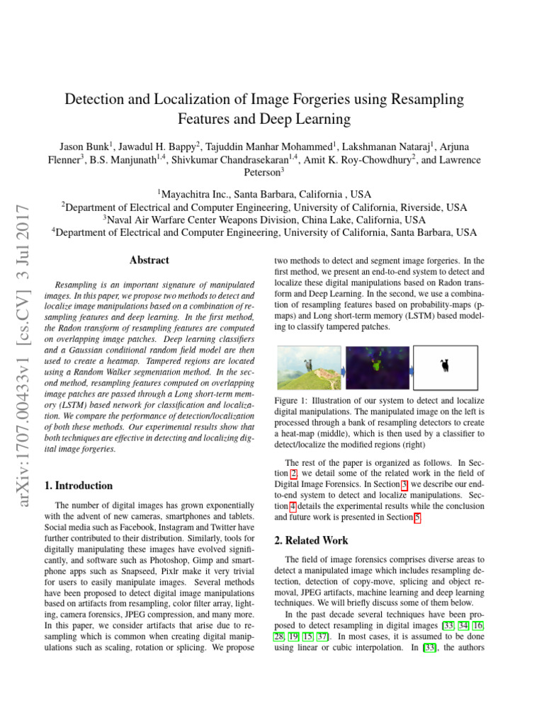 Detection and Localization of Image Forgeries Using Resampling Features and Deep Learning | PDF ...