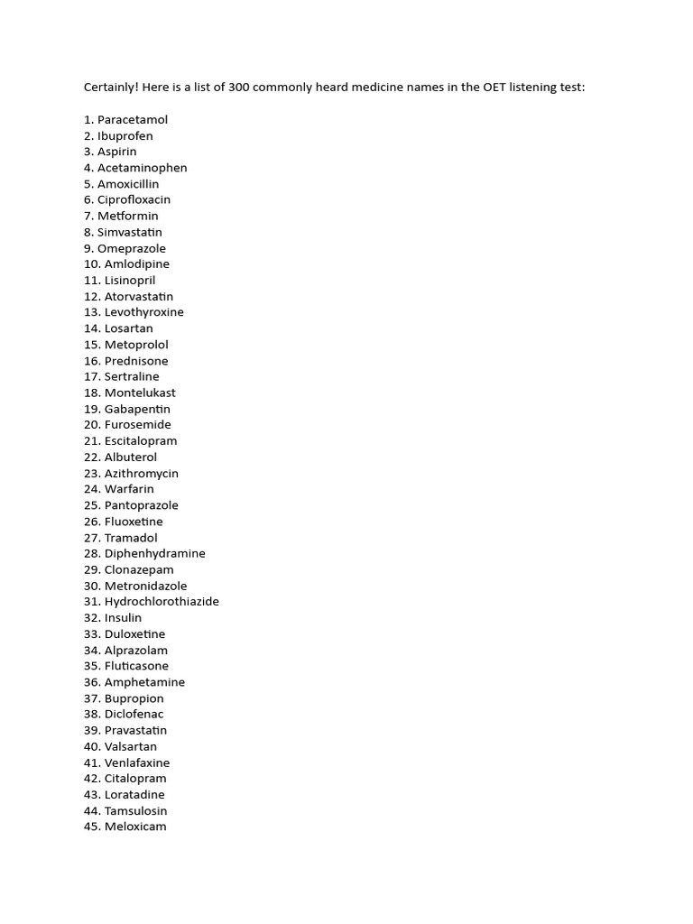 300 Commonly Heard Medicine Names | PDF | Pharmacology | Psychoactive Drugs