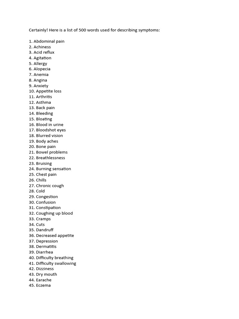 500 Words Describing Words | PDF | Paresthesia | Dermatitis