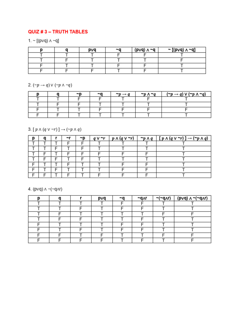 Quiz # 3 - Truth Tables | PDF