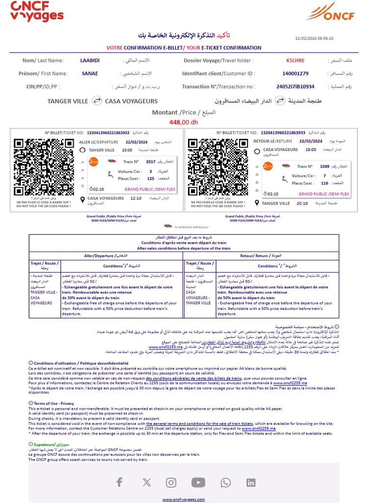 Conditions d'échange et remboursement ONCF | PDF