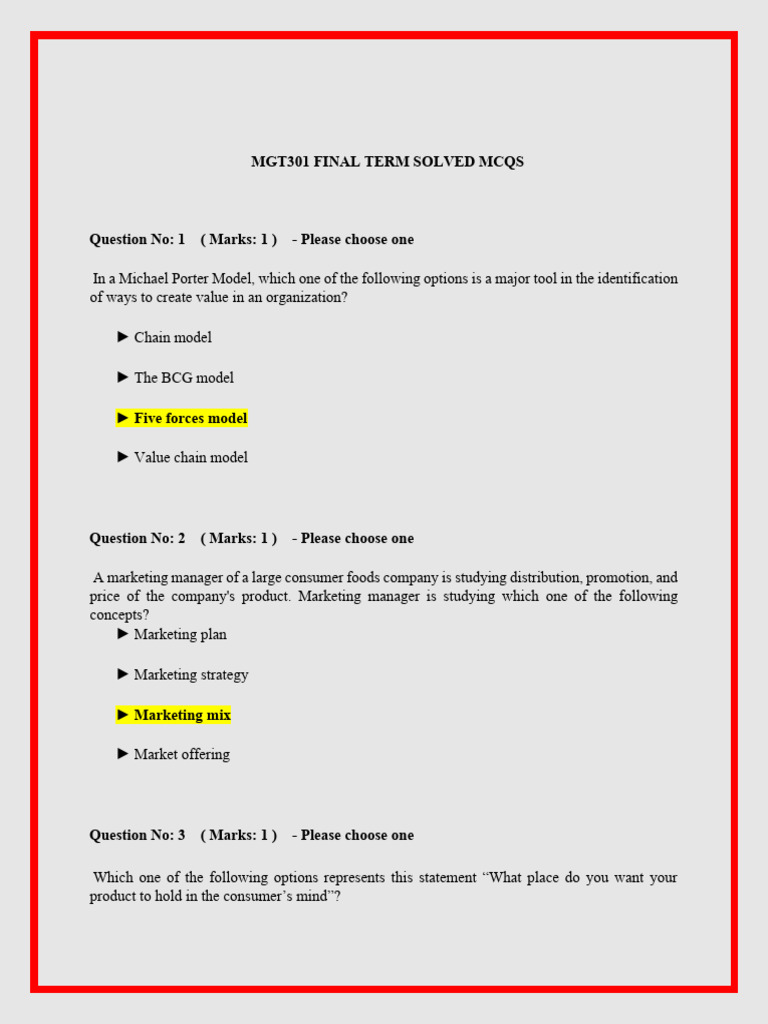MGT301 FINAL TERM SOLVED MCQs File | PDF | Marketing | Product (Business) MGT301 FINAL TERM SOLVED MCQs File | PDF | Marketing | Product (Business)
