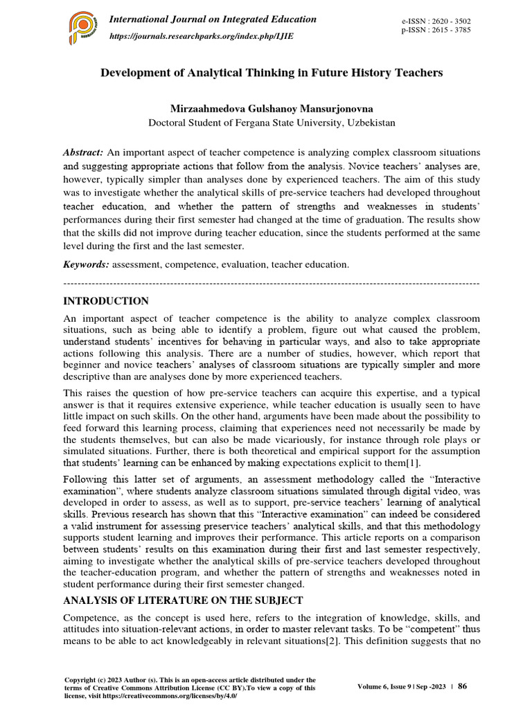 Development of Analytical Thinking in Future History Teachers | PDF ...