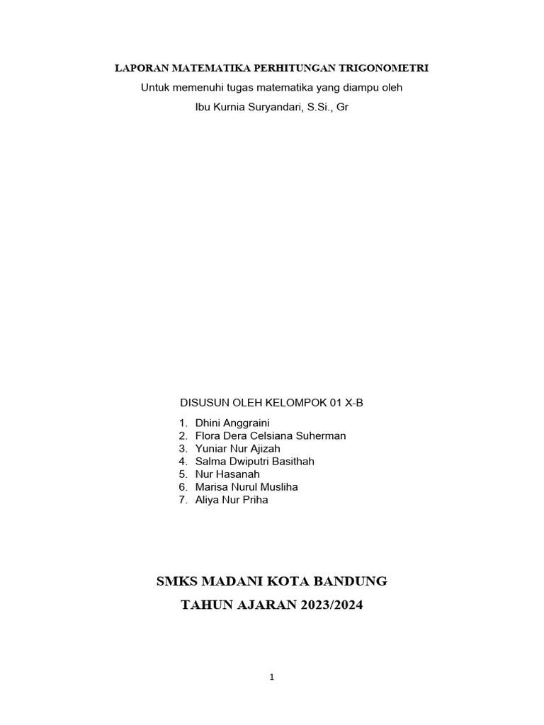 Laporan Matematika Perhitungan Trigonometri Kel 01 XB | PDF