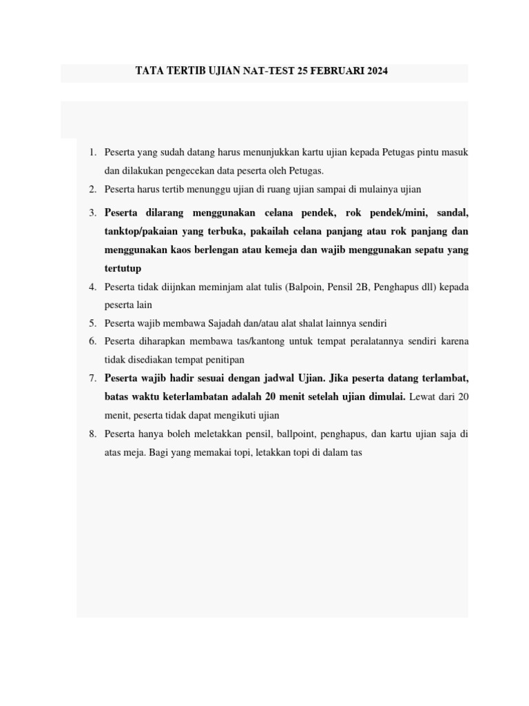 Tata Tertib Peserta Nat-Test 24 Februari 2024 | PDF | Karier & Perkembangan